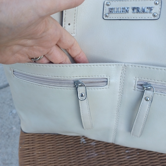 Ellen Tracy | Bags | Ellen Tracy Tote Vegan Cream Office Work Bag Light ...